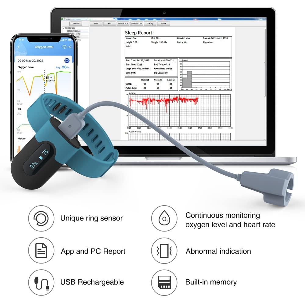 Viatom Pulse Oximeter Wrist - Bluetooth Finger Oxygen Saturation ...