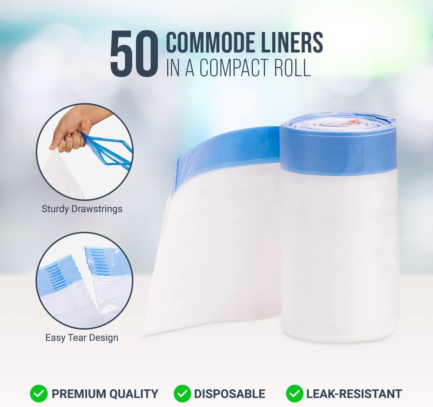 Commode Liners - 50 Disposable Toilet Bags for Bedside Commode Bucket ...