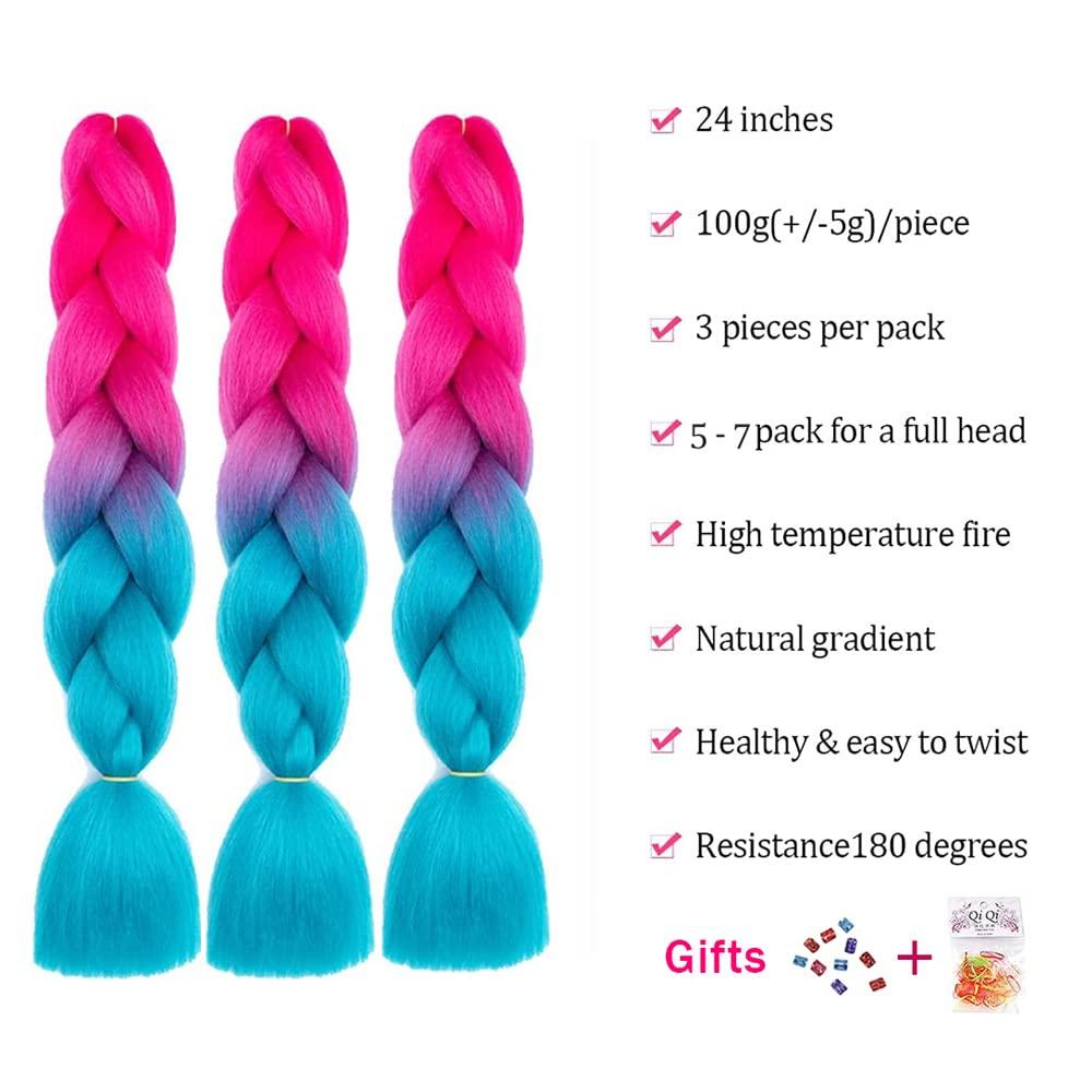 Fanfyfyu Ombre Braiding Hair - 3 Pack Kanekalon Jumbo Braid Extensions ...
