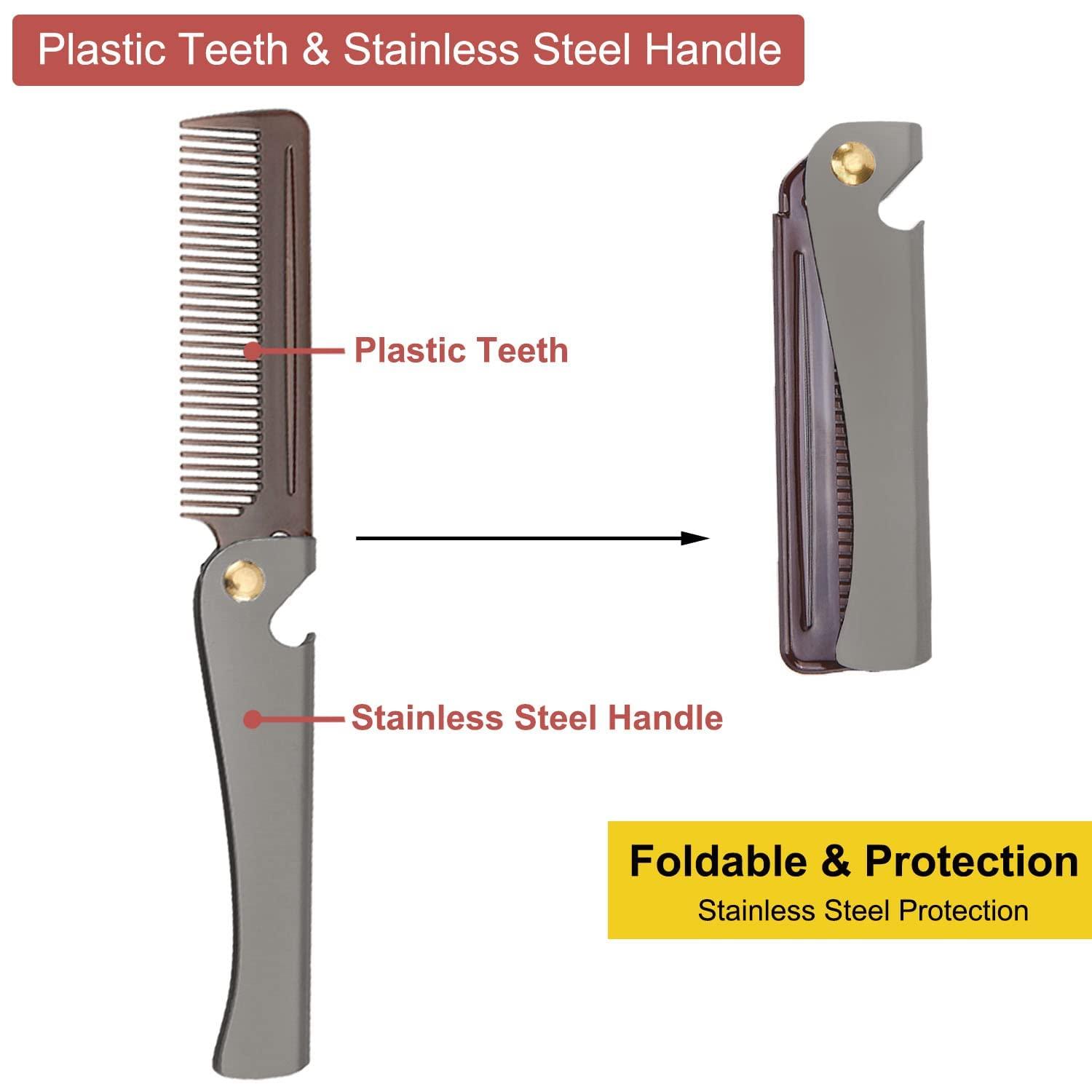 Stainless Steel Folding Comb - Pocket Comb for Men and Women - Black ...