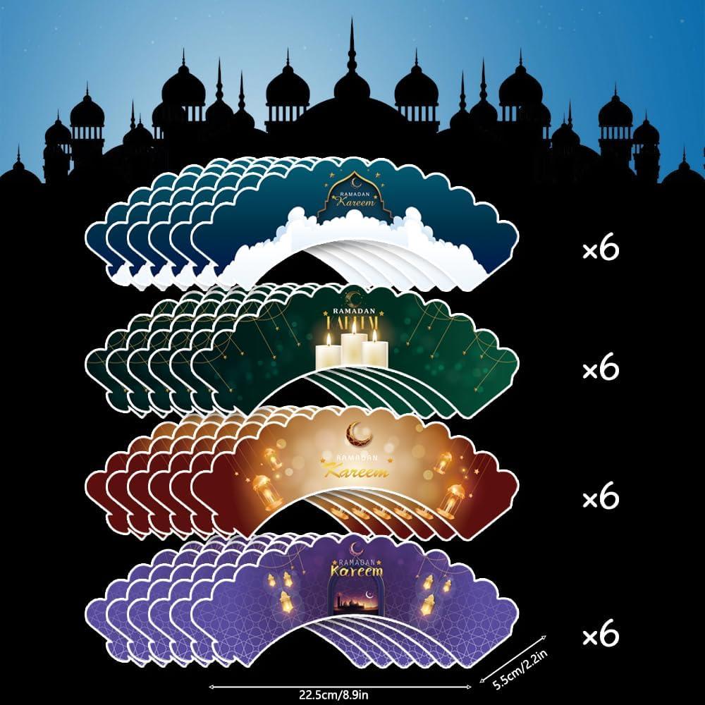 24 Sets Ramadan Cupcake Toppers and Wrappers Eid Mubarak Decorations ...