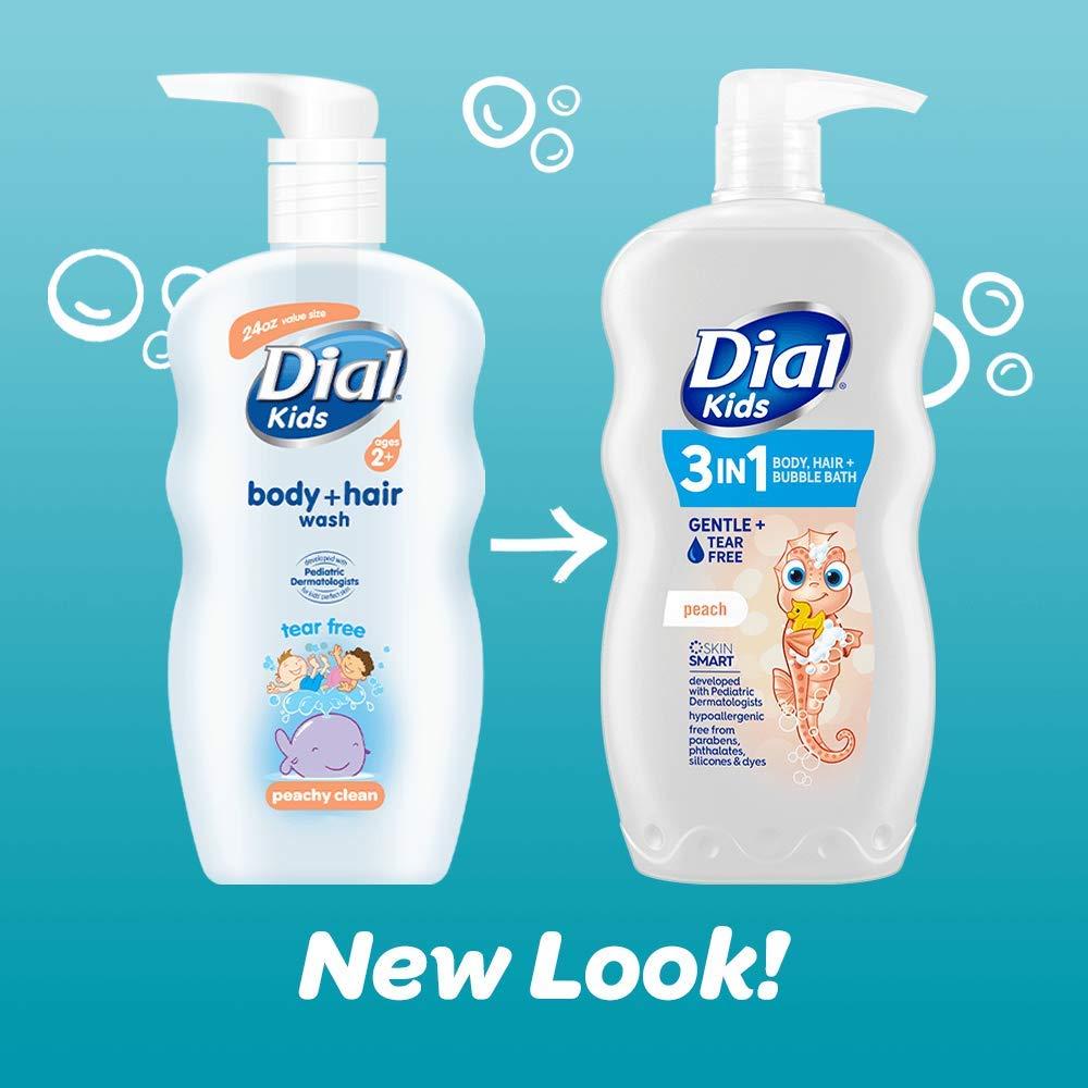 Dial Kids 3-in-1 Body + Hair + Bubble Bath, Peach - 24 fl oz (Pack of 4 ...