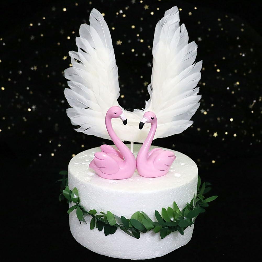 5 Pcs Angel Wing Cake Toppers White Feather Cupcake Topper Happy ...