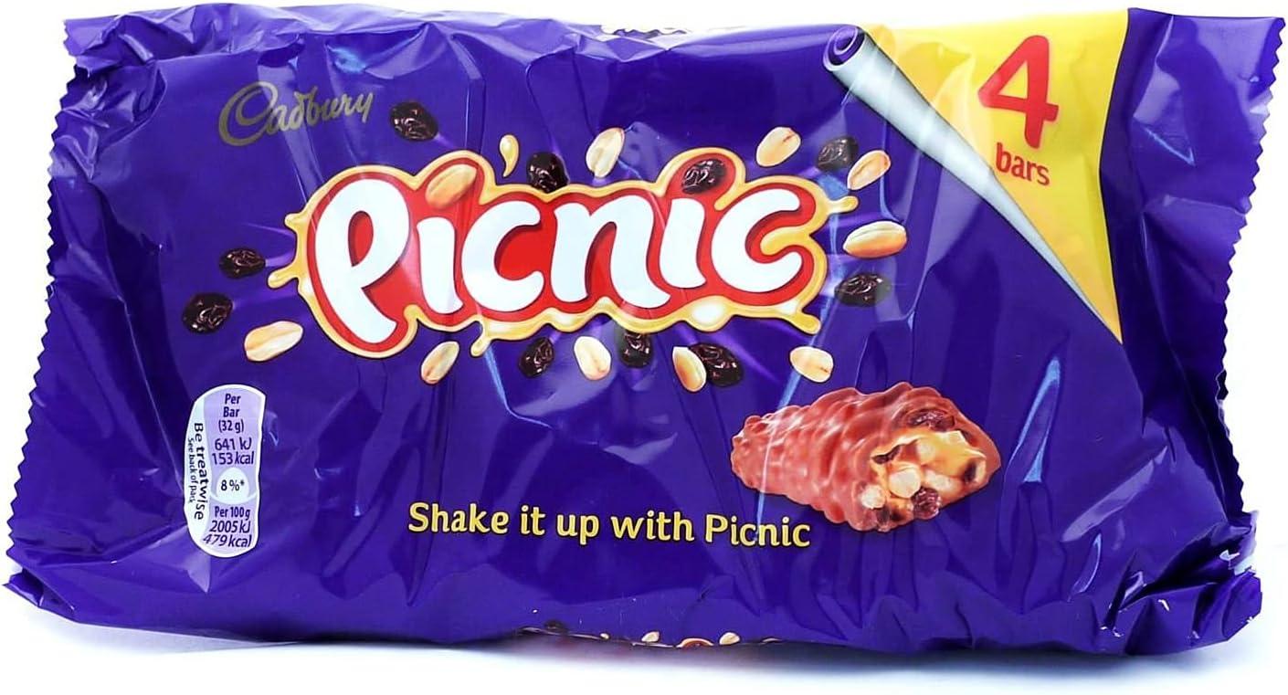 Cadbury Picnic Chocolate Bar 128g - Pack of 4 - Indulge in Delicious ...