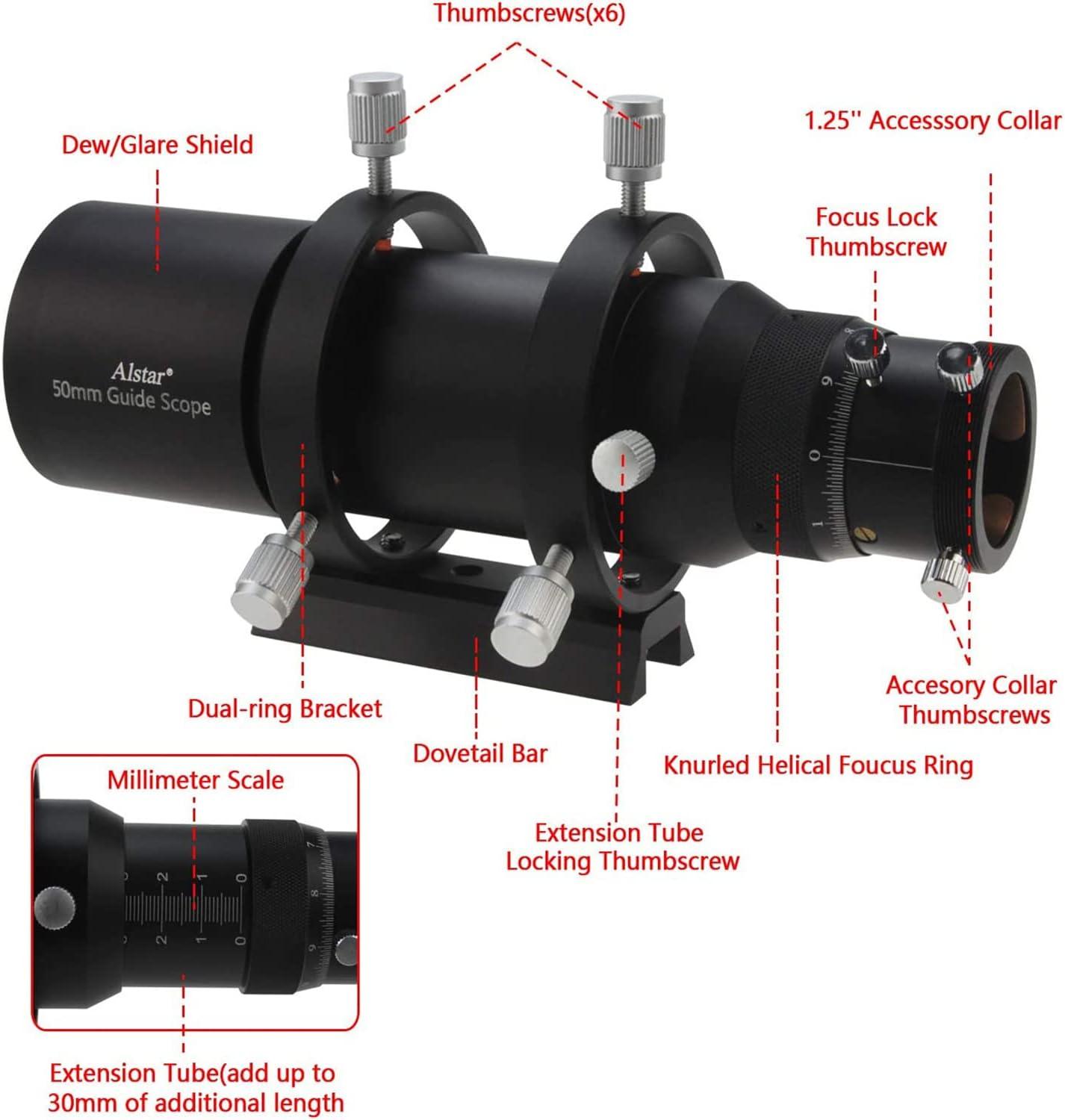 Alstar 50mm Compact Deluxe Finder & Guidescope Kit with 1.25 Double ...