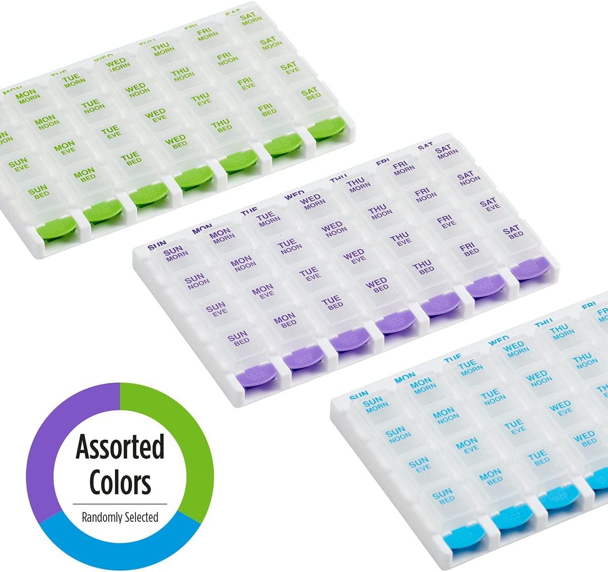 EZY DOSE Weekly 4 Times a Day Push Button Pill Organizer - Removable ...