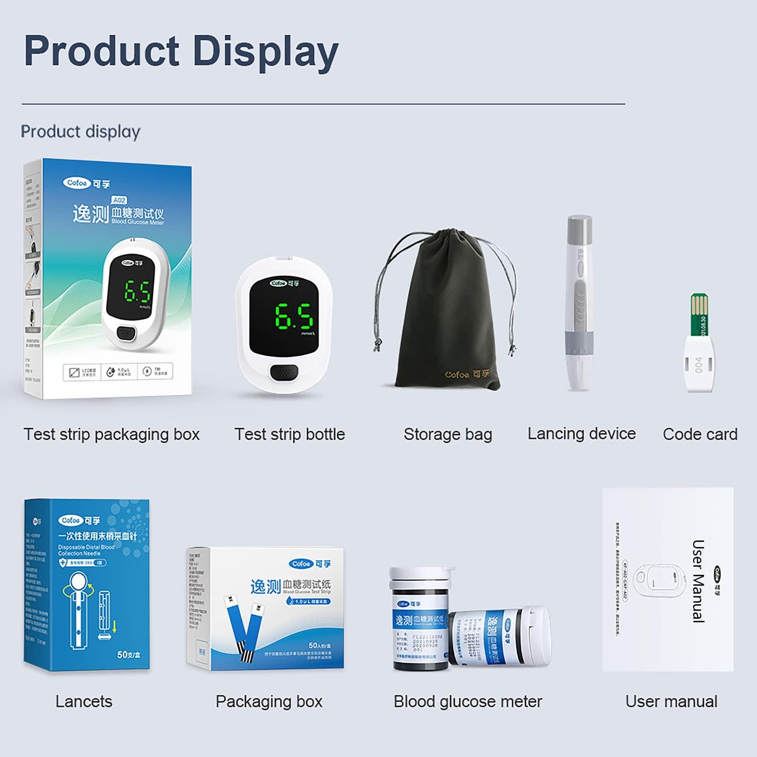 Cofoe Diabetes Testing Kit - Glucose Meter, 100 Test Strips, Lancets ...