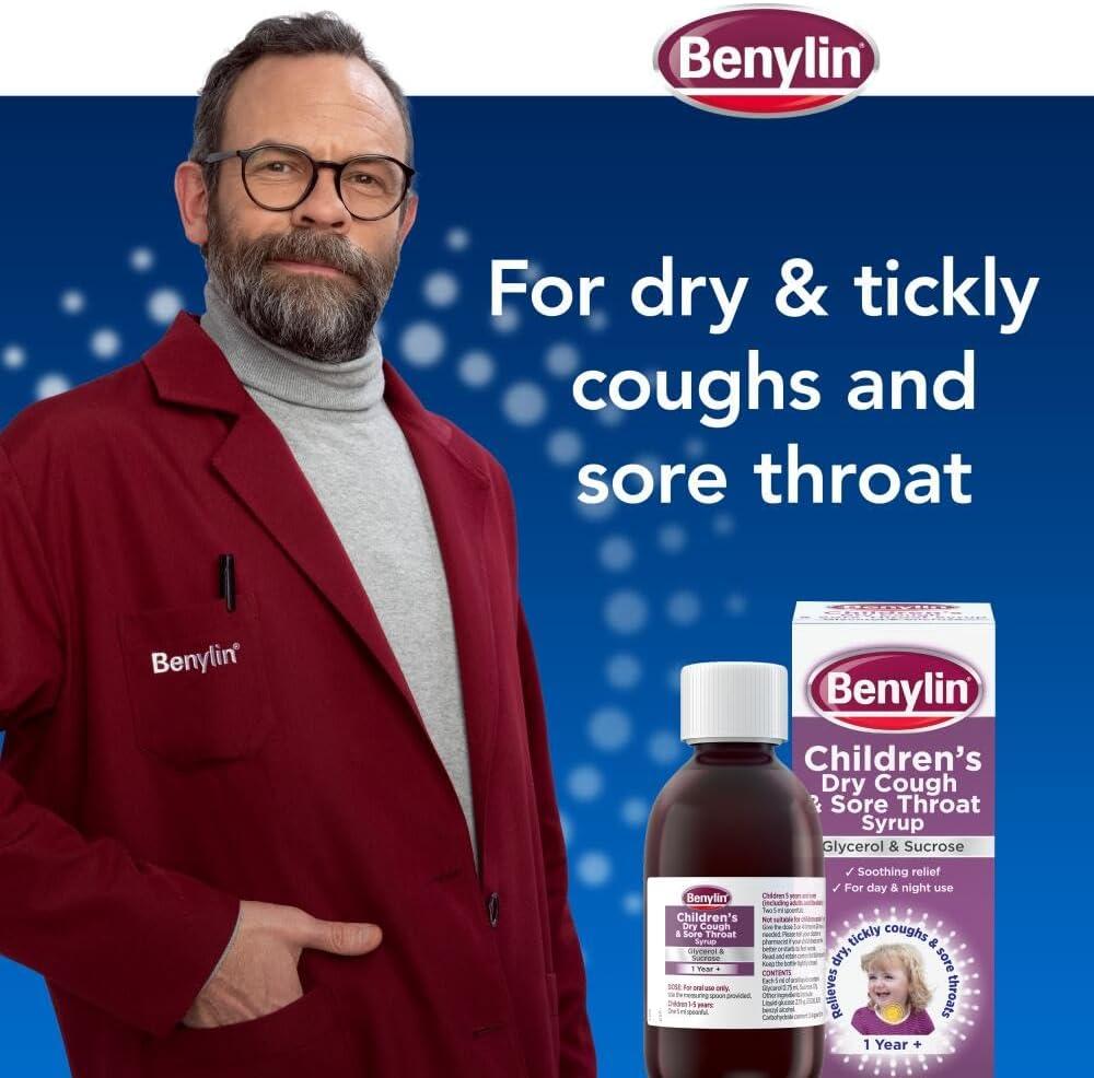 Benylin Children's Dry Cough and Sore Throat Syrup 125ml - Fast Relief ...