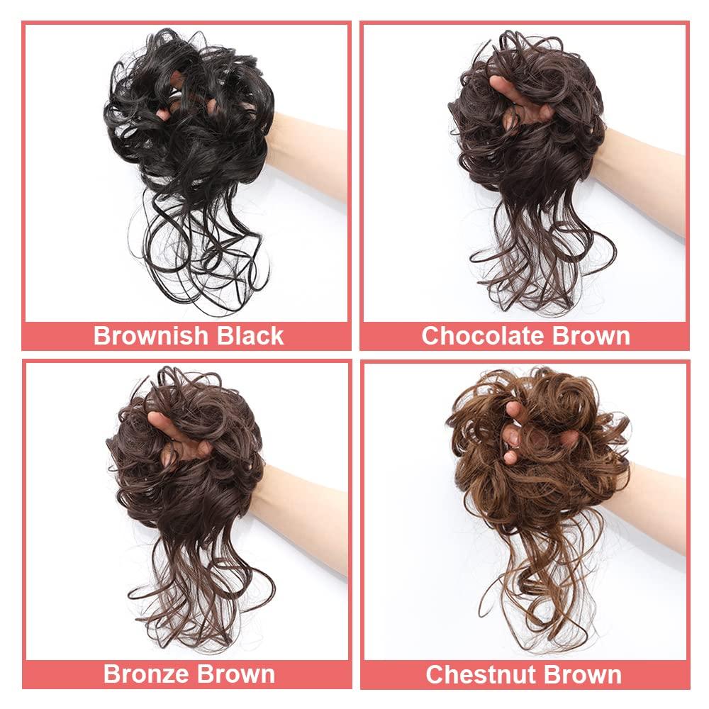 Bronze Brown Messy Bun Hair Piece Extension for Women | Curly Hair ...