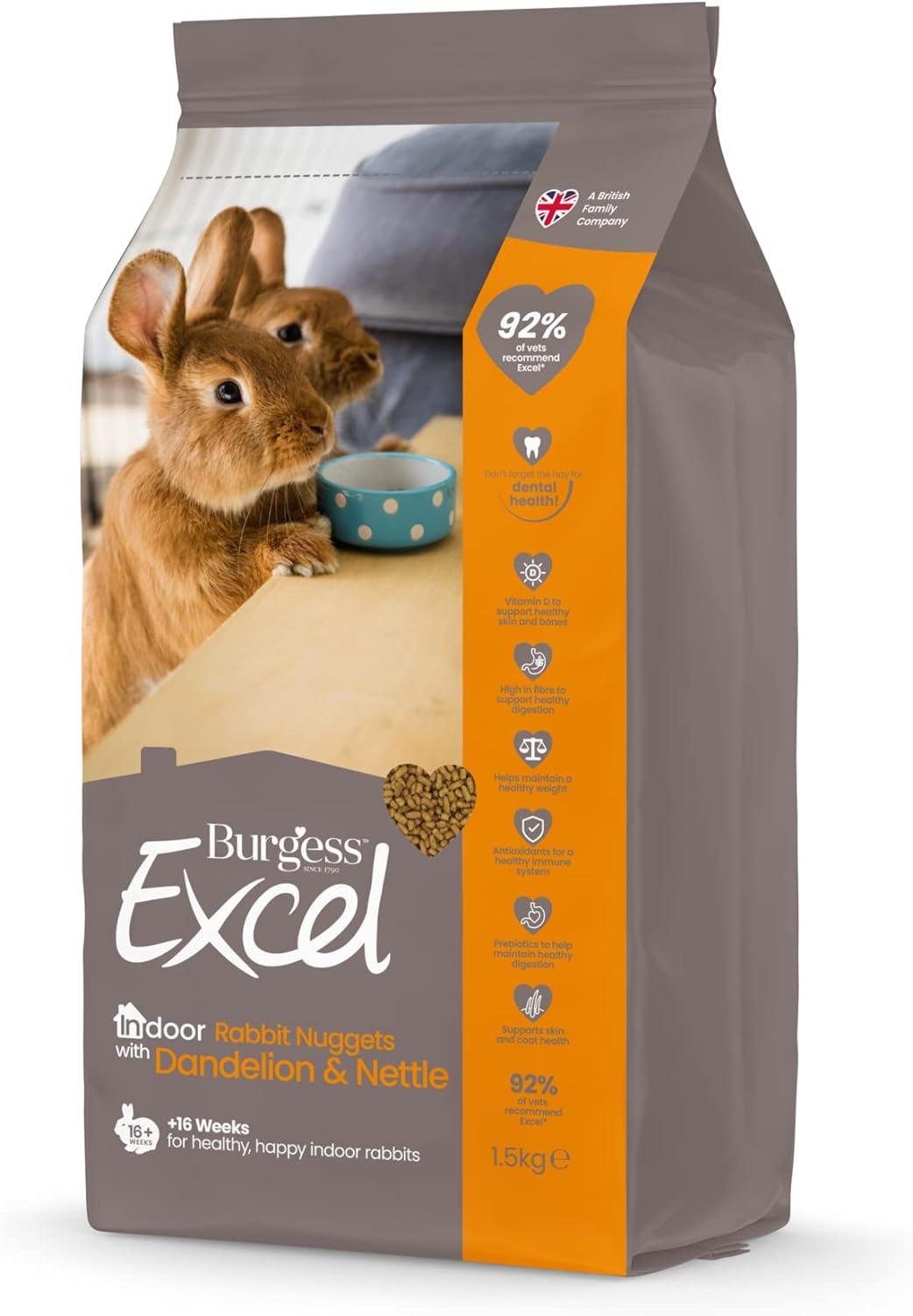 Excel Burgess Indoor Rabbit Nuggets 1.5kg - High-Quality Rabbit Food ...