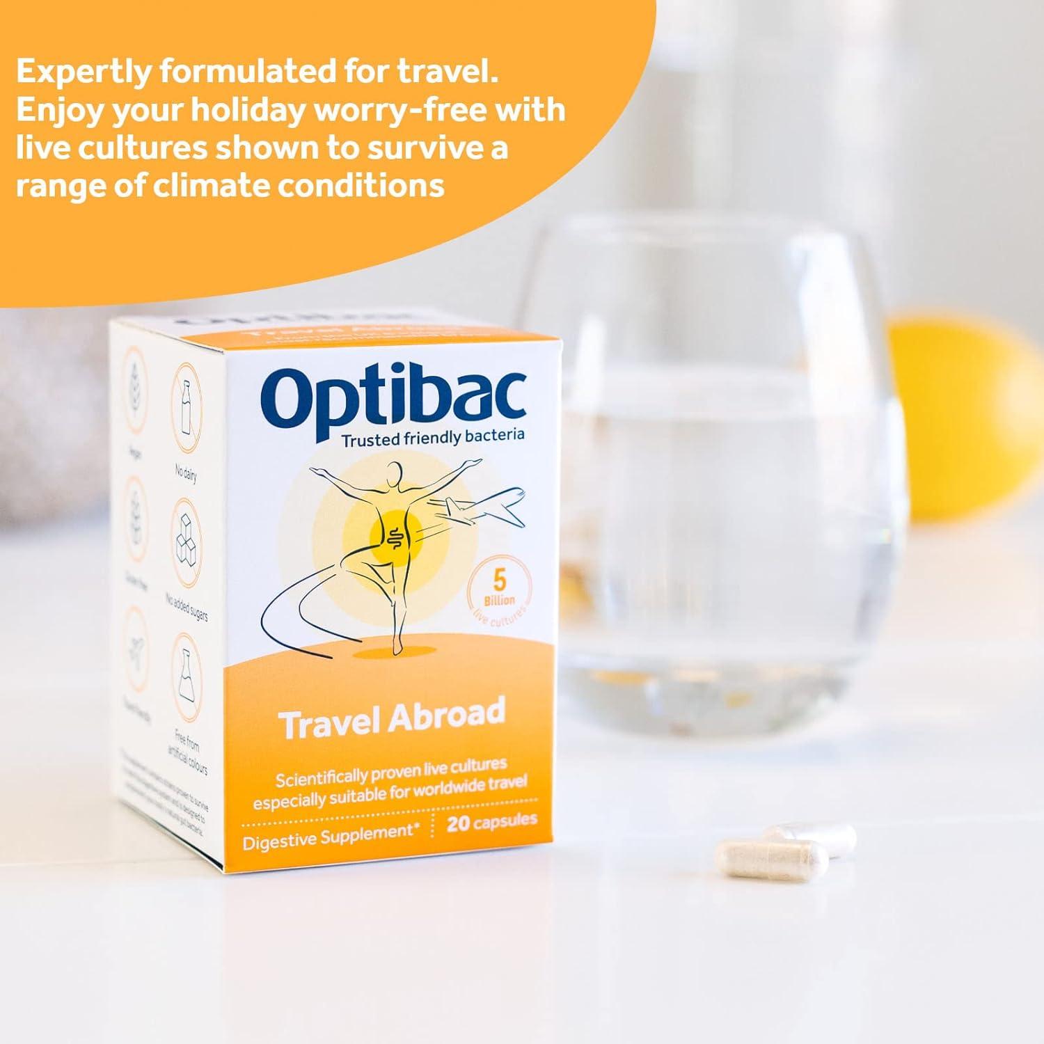 Optibac Travel Abroad Probiotics - Vegan Digestive Supplement for Gut ...