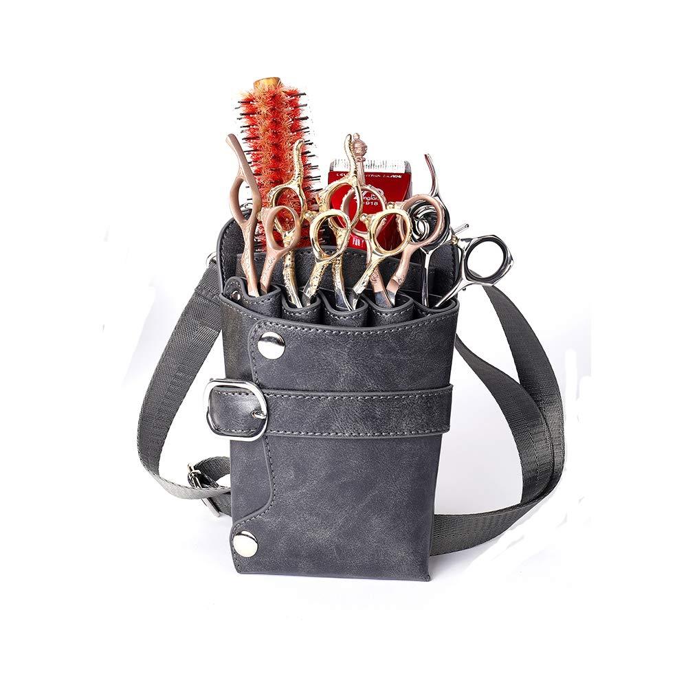 PU Leather Scissors Pouch - Grey | Hair Stylist Tools Bag for Salon & Barber | Waist/Shoulder ...