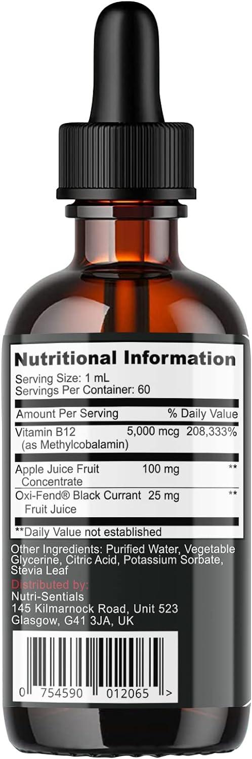 Vitamin B-12 Liquid Drops - 5000mcg Methylcobalamin Supplement for ...