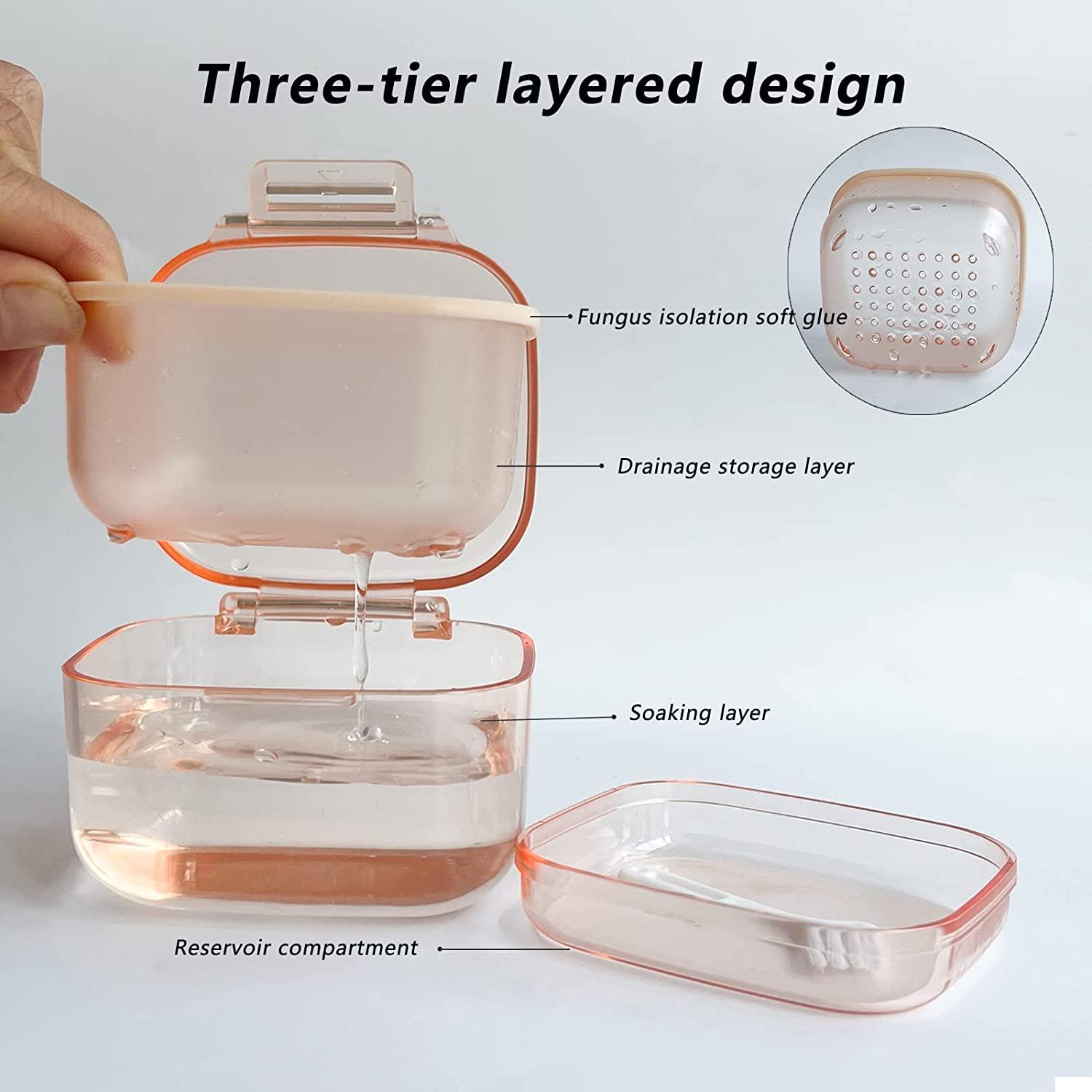 Denture Bath Box with Three-Layer Separation - Retainer Case & Mouth ...
