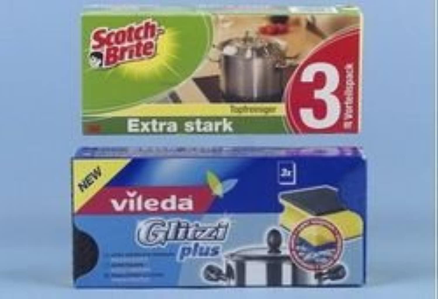 Vileda Glitzi Plus Scouring Pad Sponge - 3 Pack for Effective Cleaning ...