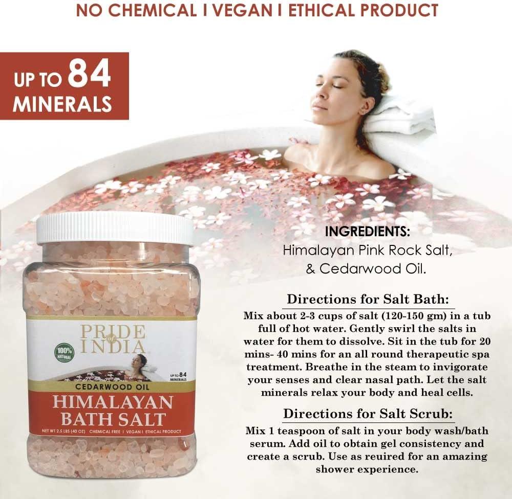 Pride Of India Himalayan Pink Bath Salt with Cedarwood Oil - 2.5lb Jar ...