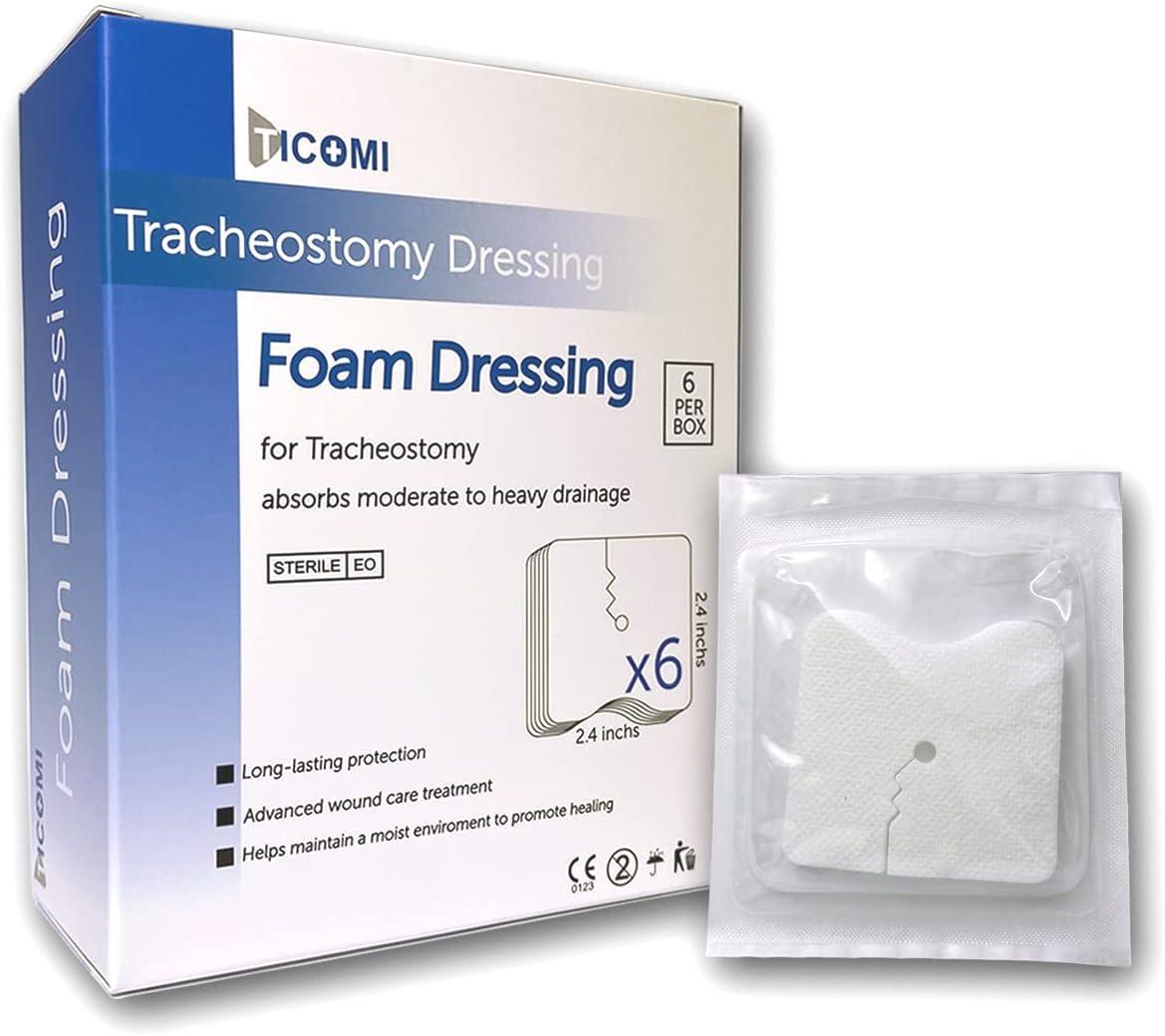 6 Pack Ticomi Tracheostomy Dressing Pads - Sterilized & Thicken Sponges ...