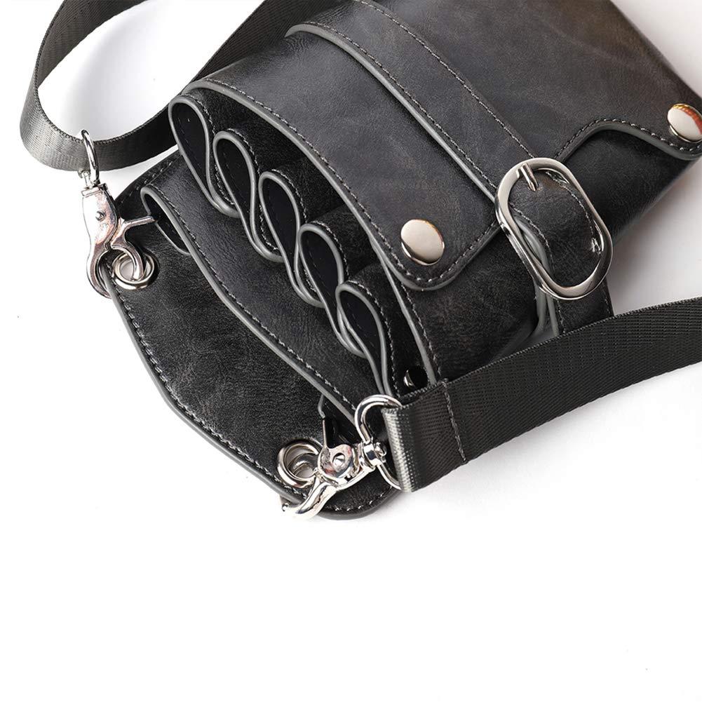 PU Leather Scissors Pouch - Grey | Hair Stylist Tools Bag for Salon & Barber | Waist/Shoulder ...