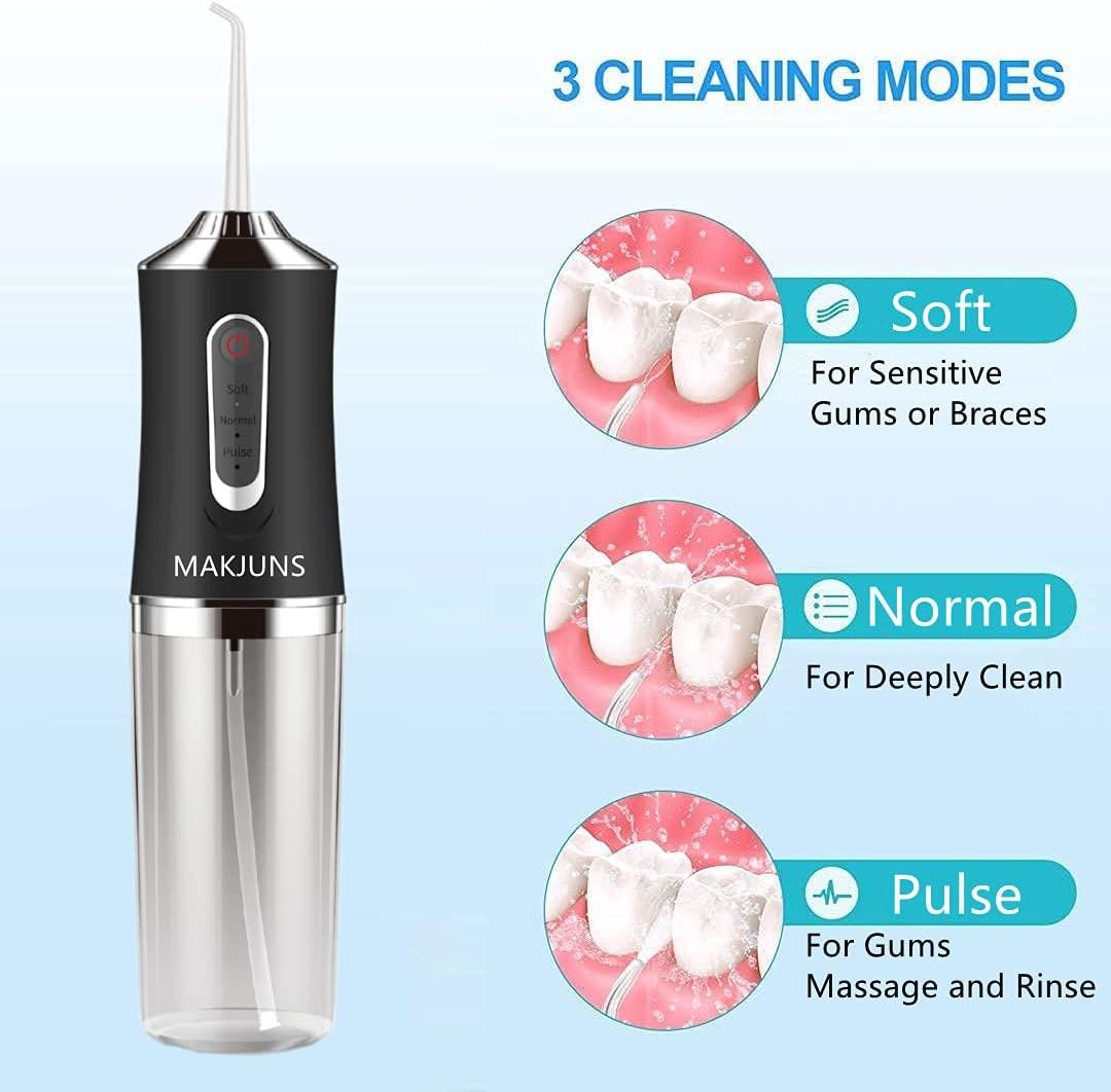 Water Flosser Cordless Teeth Cleaner - MAKJUNS Portable Dental Irrigator with 3 Modes, 4 Jets ...