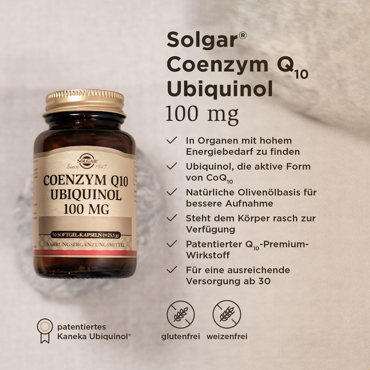 Buy Solgar Coenzyme Q10 Ubiquinol 100 mg - 50 Softgel Capsules | High ...