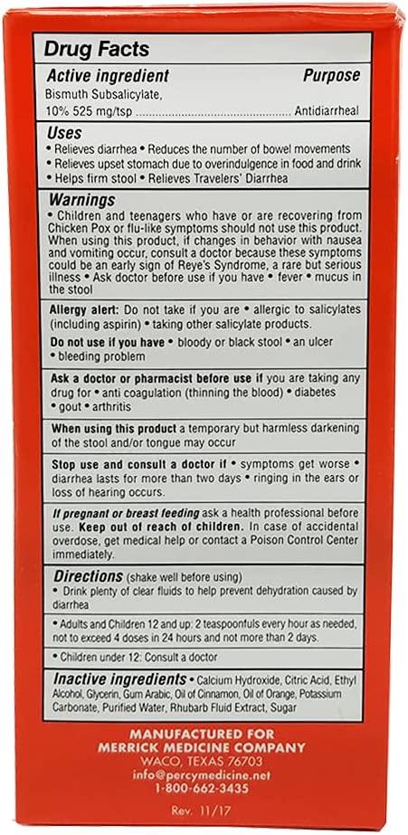 Percy Medicine: Relief for Diarrhea & Upset Stomach | 3 FL Oz Bottle