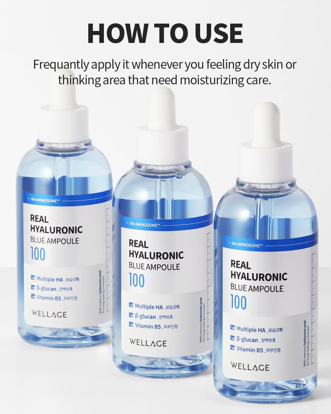 WELLAGE Real Hyaluronic Blue Ampoule 100 - Fragrance-Free Hyaluronic ...