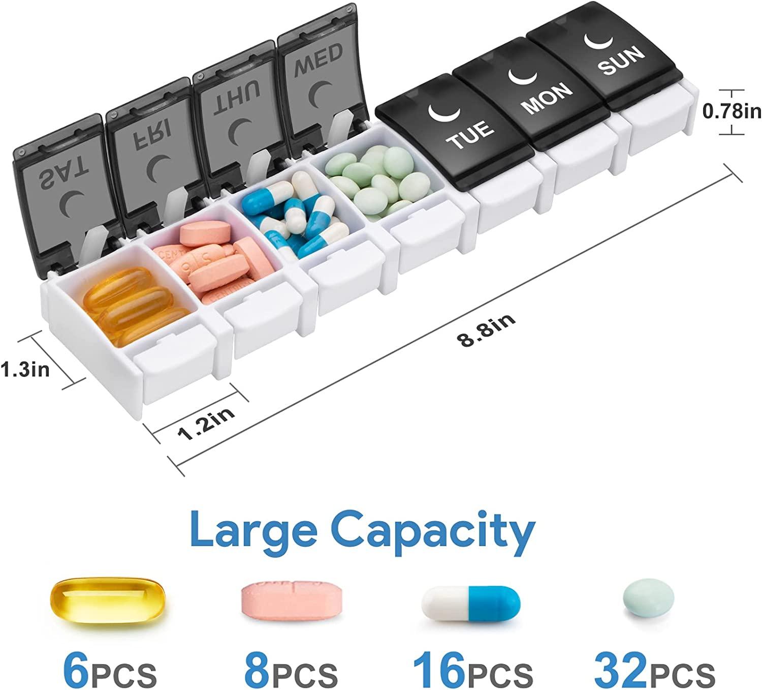 Easy Open Large 2x Day Pill Organizer with Push Button - Arthritis ...