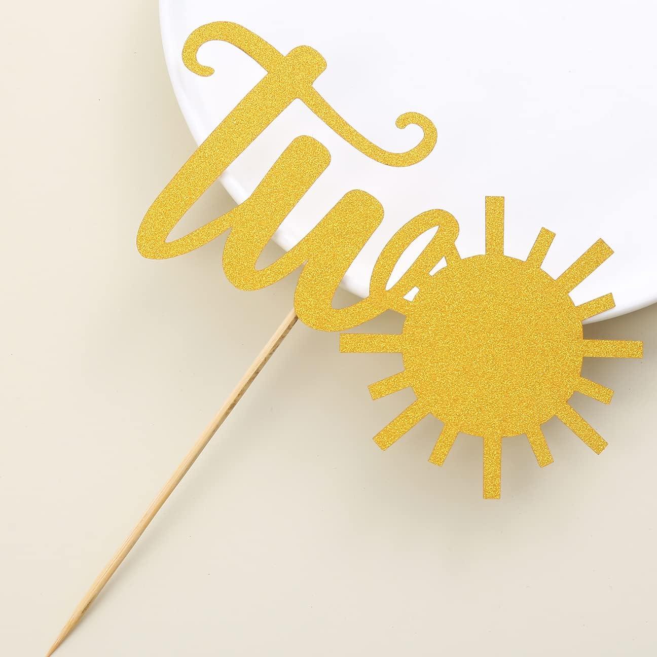 Sun Two Birthday Cake Topper - Single-sided Gold Glitter Sunshine 2nd ...