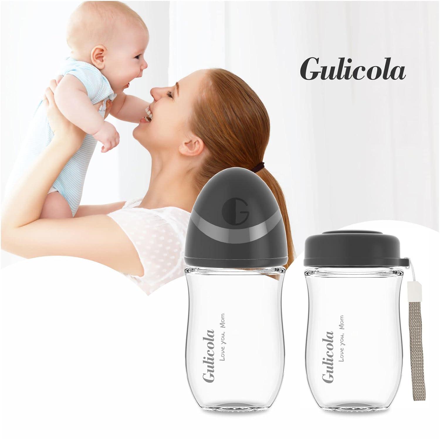Gulicola Natural Glass Baby Bottle Gift Set - 3 oz & 5 oz, Extra Slow ...