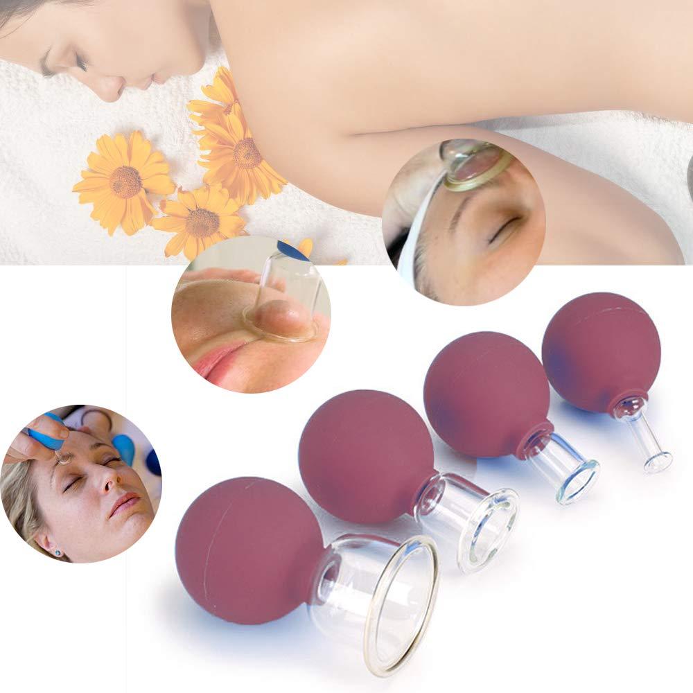 Rose Red Glass Facial Cupping Set - Silicone Vacuum Suction Cups for Anti-Cellulite Lymphatic ...