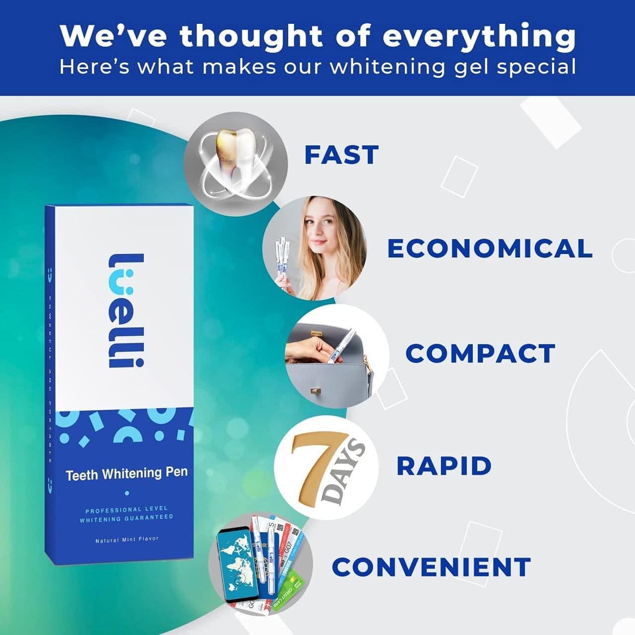 Luelli Professional Teeth Whitening Pen - 4 Gel Pens, 35% Carbamide Peroxide, Sensitive Teeth ...