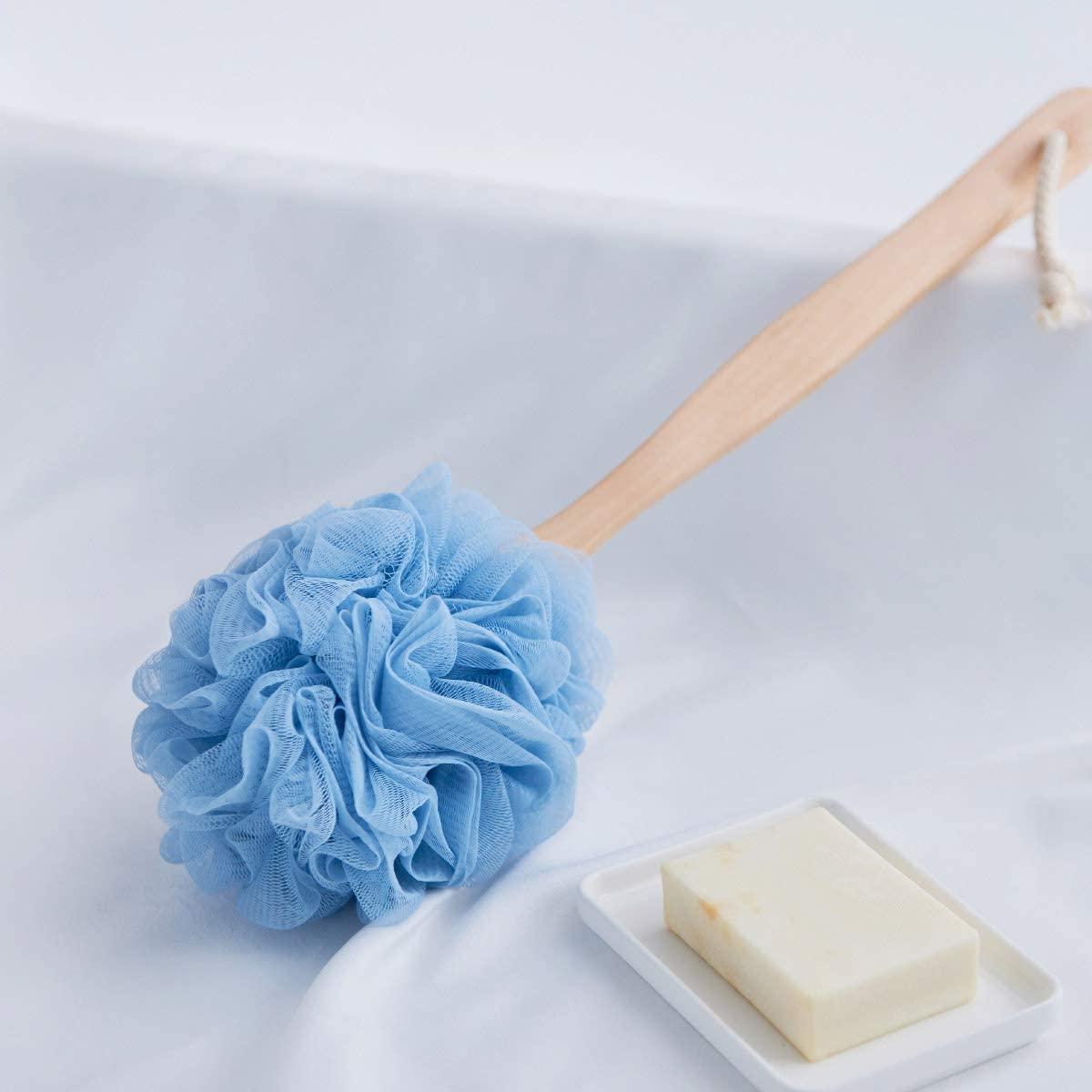 Arswin Loofah Back Scrubber for Shower | Long Handle Bath Sponge | Exfoliating Luffa Pouf on a ...