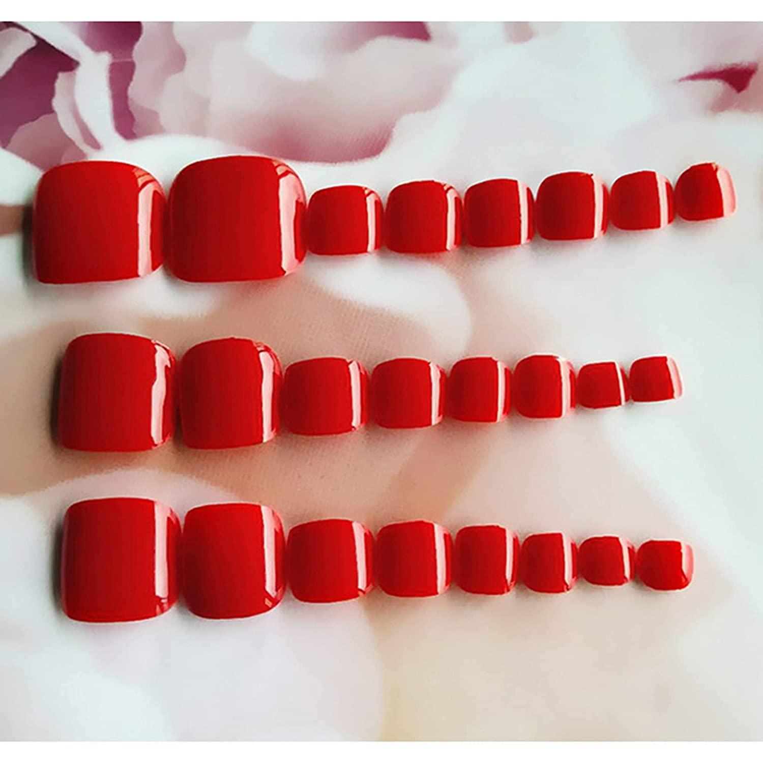 RODAKY Glossy Red Press On Toe Nails - 24PCS False Toe Nail Set for ...
