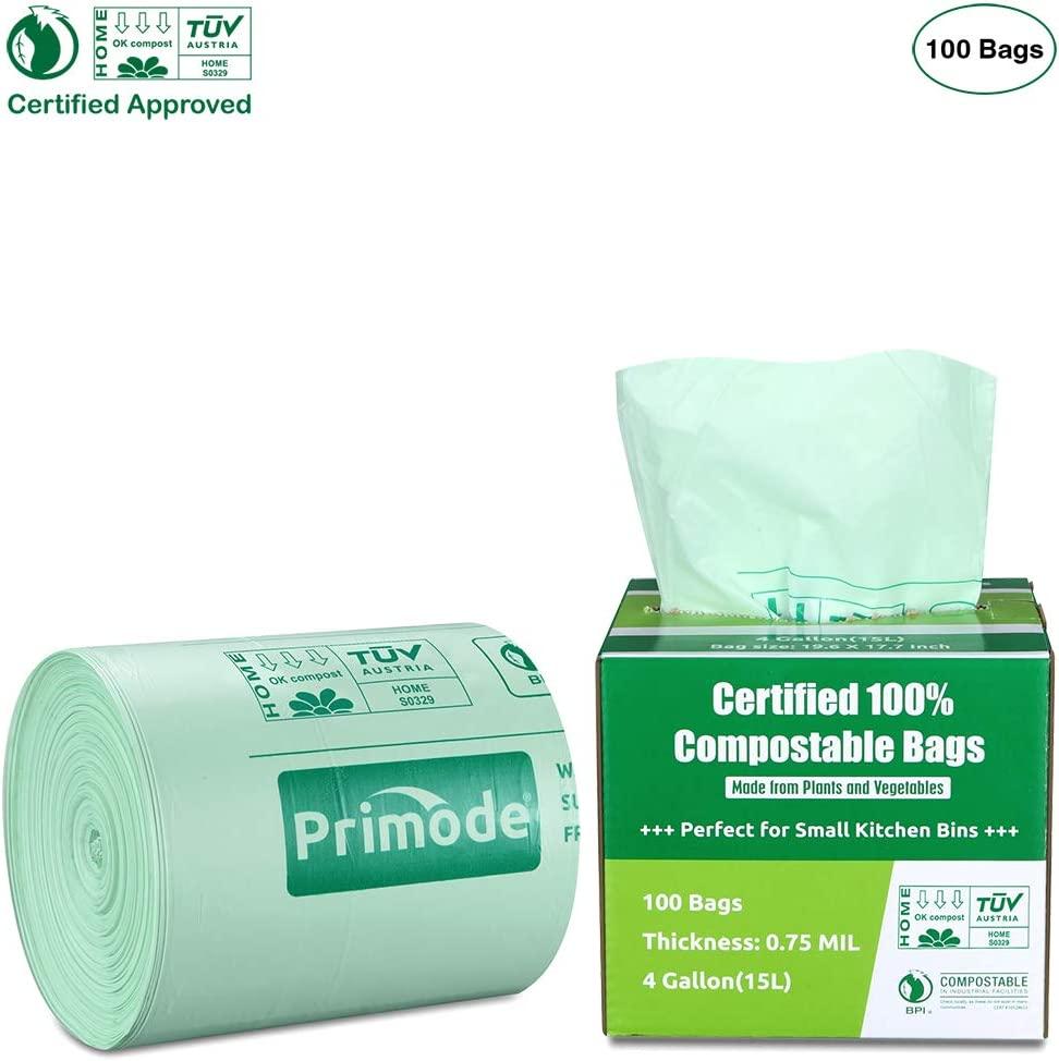 Primode 4 Gallon Compostable Bags - 100 Count, Extra Thick Small ...