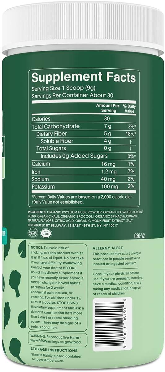 Bellway Super Fiber + Greens Powder - 10.0 Oz Sugar-Free Psyllium Husk ...