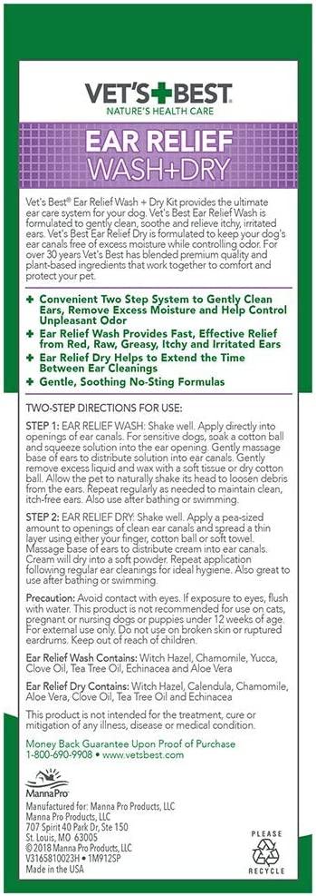 Vet's Best Dog Ear Cleaner Kit - Multi-Symptom Ear Relief - Alcohol ...
