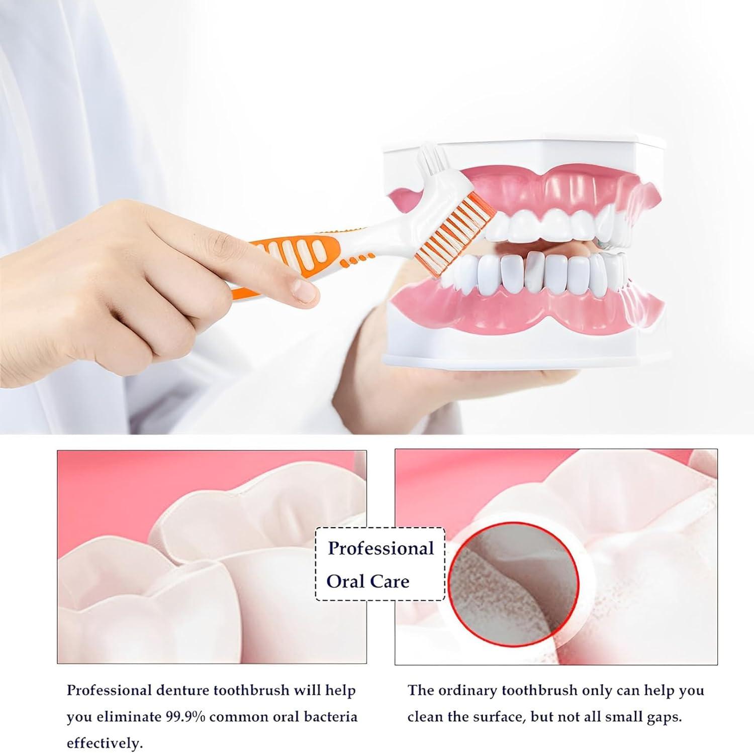 Denture Cleaning Brush Set - 4 Pack Double Bristle Head Retainer ...