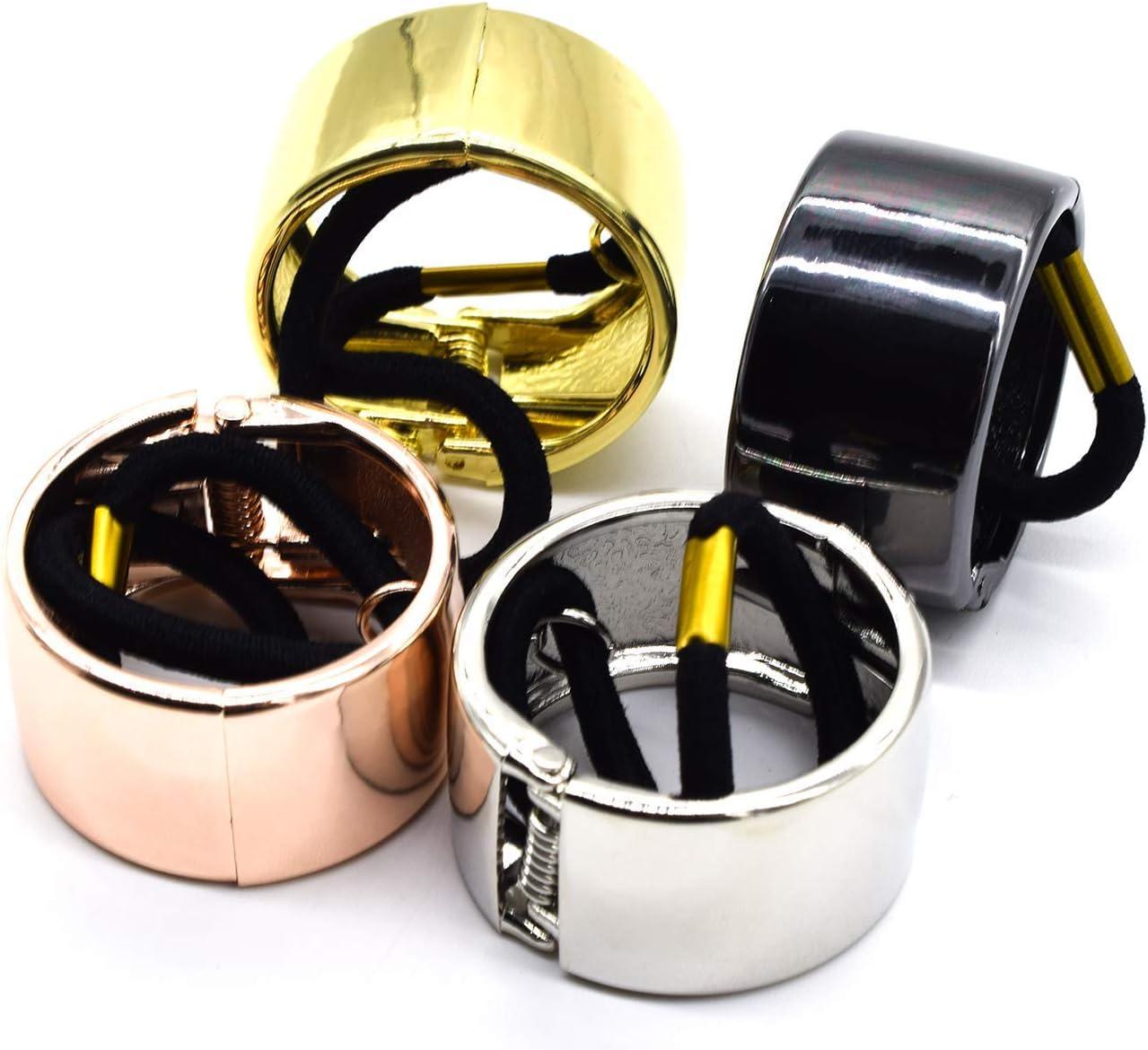AUEAR Brushed Metal Hair Cuff Ponytail Holder Elastic Hair Tie Set (4 ...