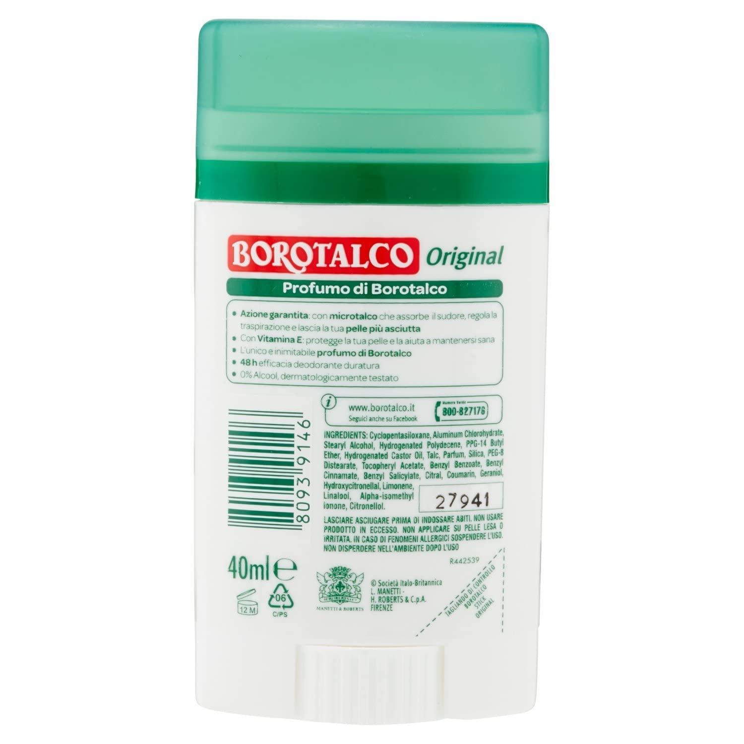 Borotalco Deo Stick Original Microtalc 40ml (1.35 fl.oz) - Long-lasting ...
