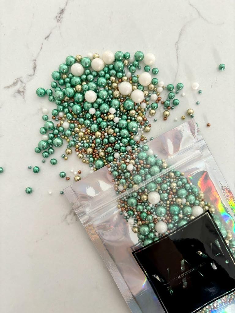 Edible Glitzy Green Cake Sprinkles Luxury Mix 45g Mermaid Sea Horse ...
