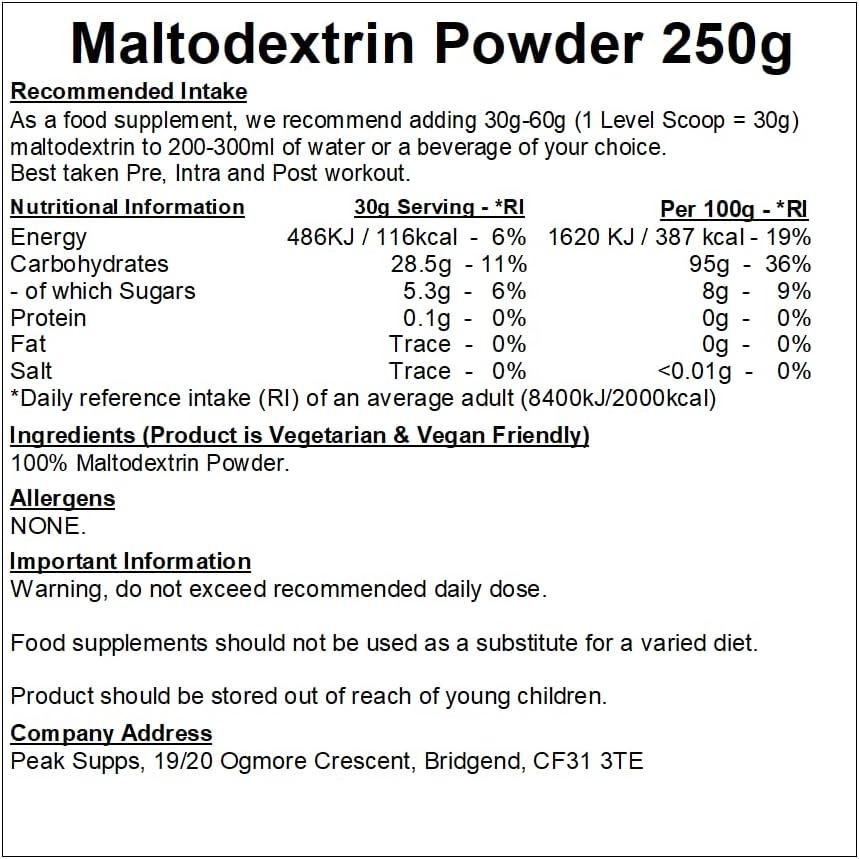 Maltodextrin Powder 250g - Vegan Intra & Post Workout Carbohydrate ...