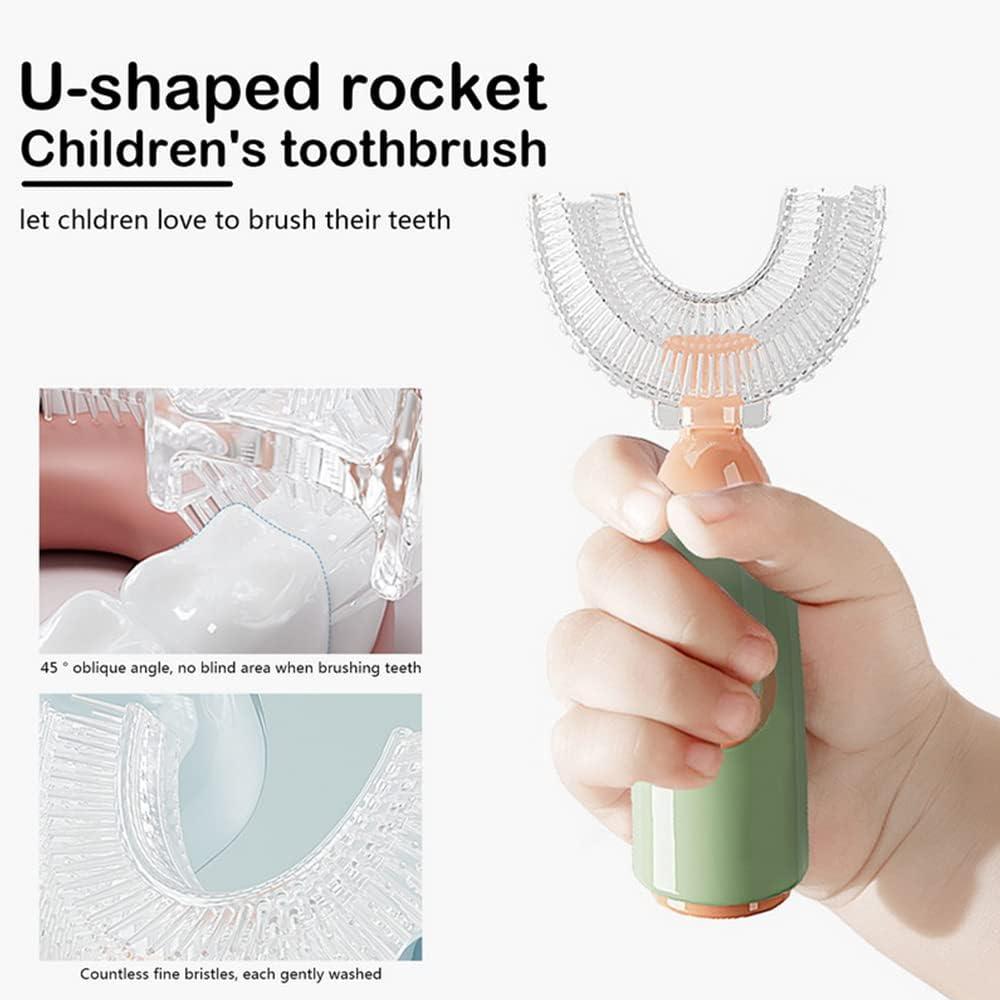 Kids U-Shaped Manual Toothbrush with 2 Food Grade Soft Silicone Brush ...