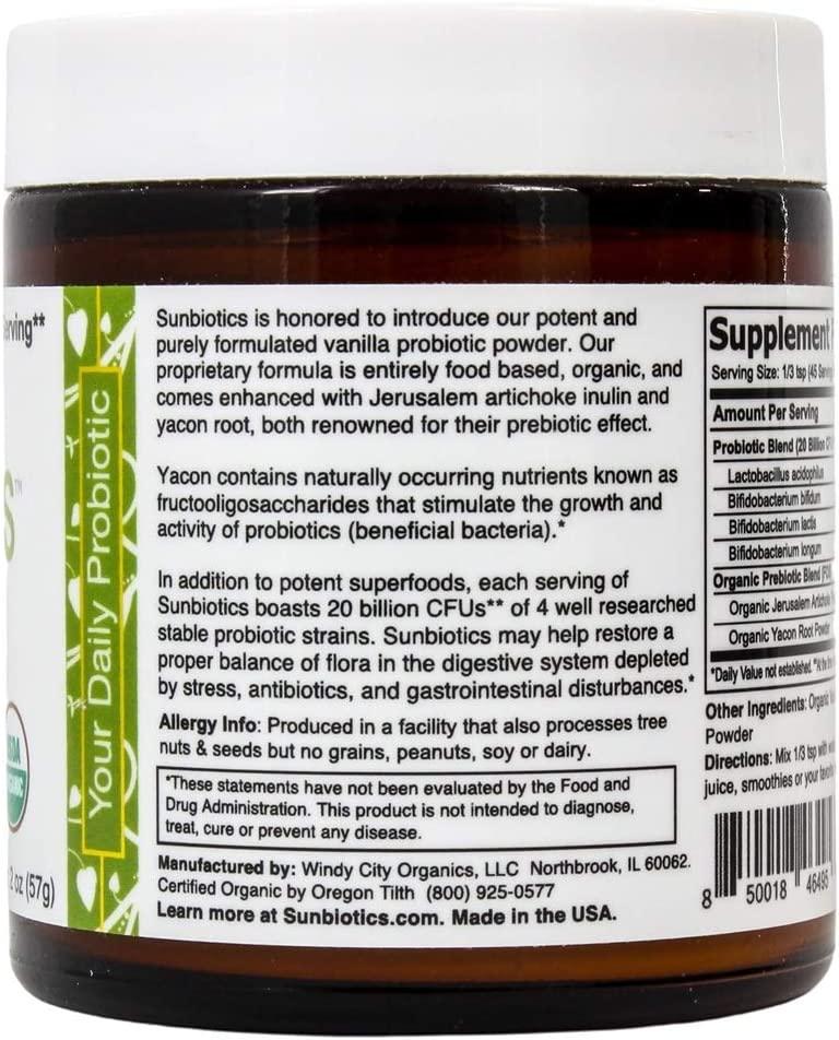 Sunbiotics Potent Probiotics & Organic Prebiotics Powder - Vanilla 2 oz ...