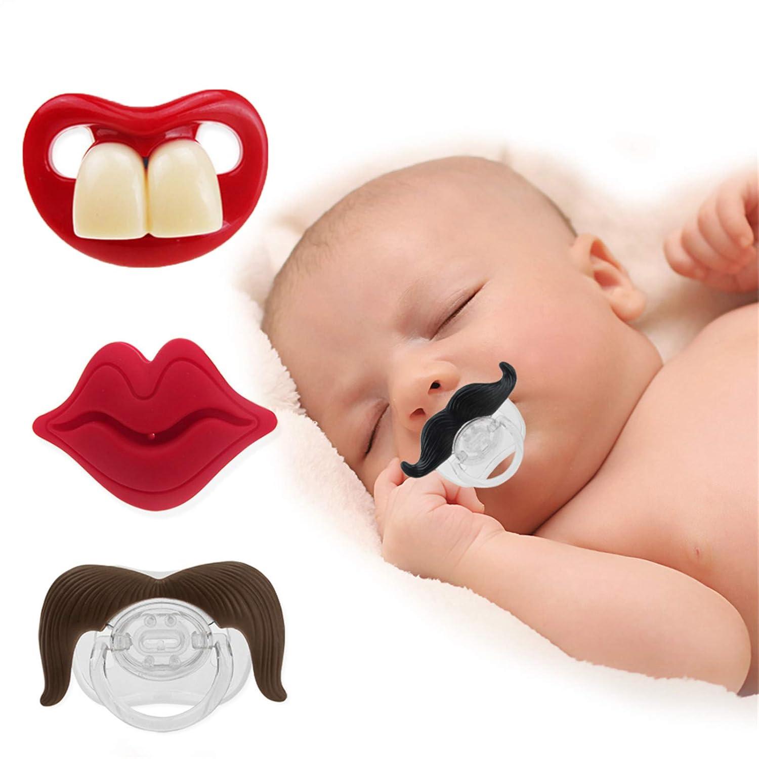 3 Pack Kissable Mustache Pacifiers | Funny Baby Lip Design | Safe ...