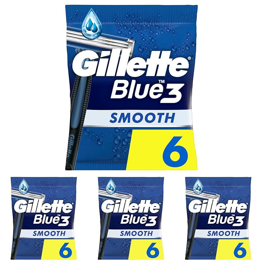 Gillette Blue3 Smooth Disposable Razors for Men - 6 Razors with 3-Blade ...