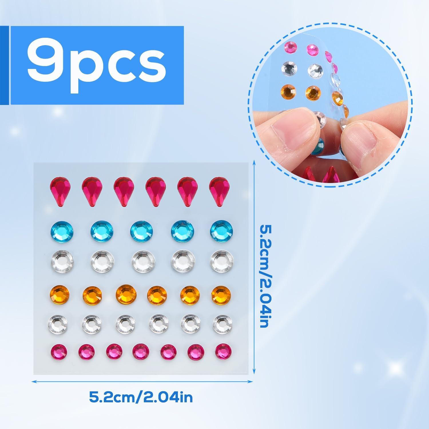 9 Sheets Self-Adhesive Face Gems Stickers - Cute Jewels for Makeup ...
