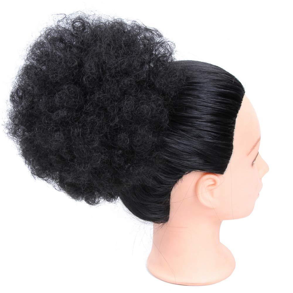 LEEONS 8 Inch Afro Puff Ponytail (Black) - Human Hair Kinky Curly Bun ...