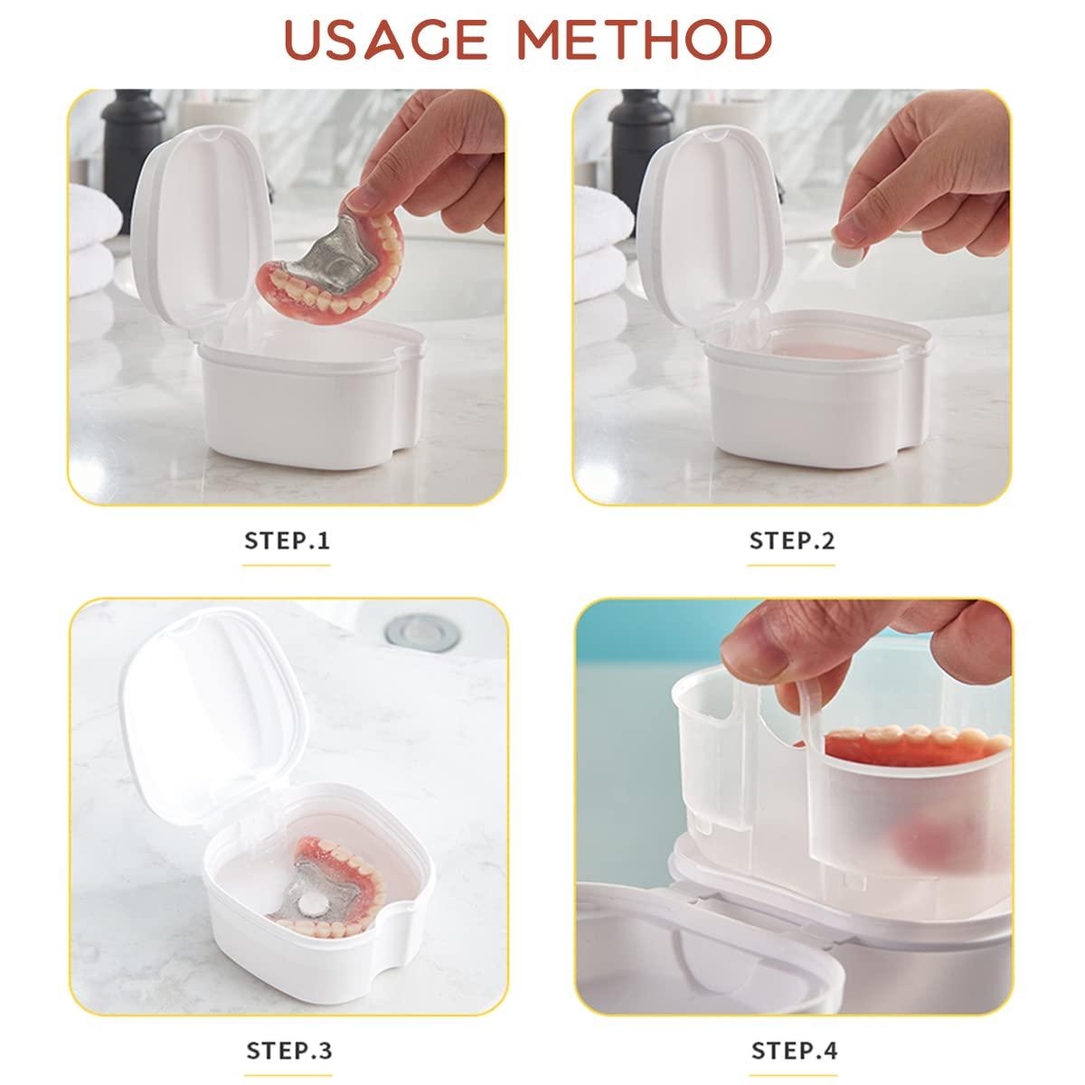 GXXMEI 3PCS Denture Case with Strainer | Denture Bath Box for False ...