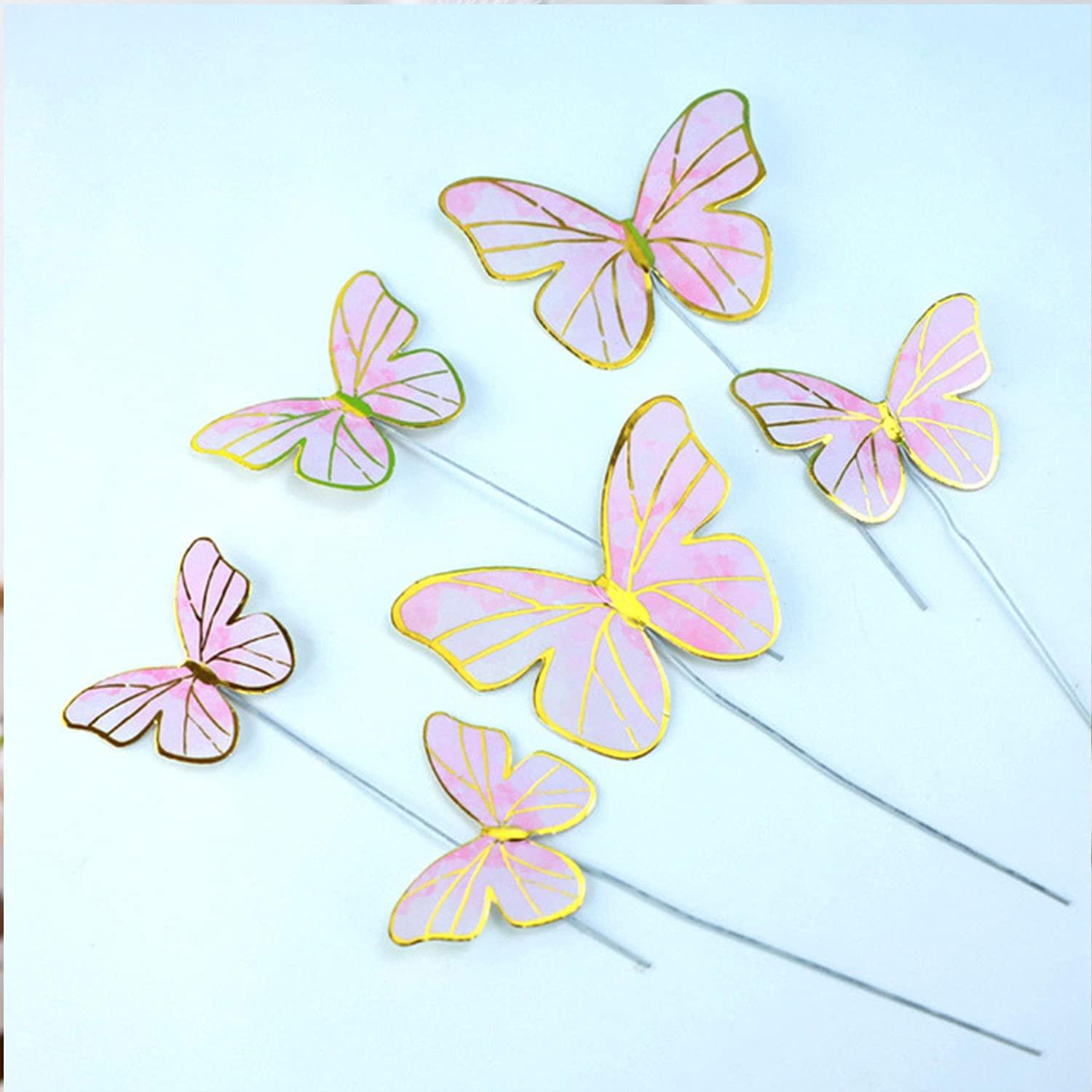 22PCS Pink Butterfly Cupcake Toppers & 1 Gold Happy Birthday Cake ...