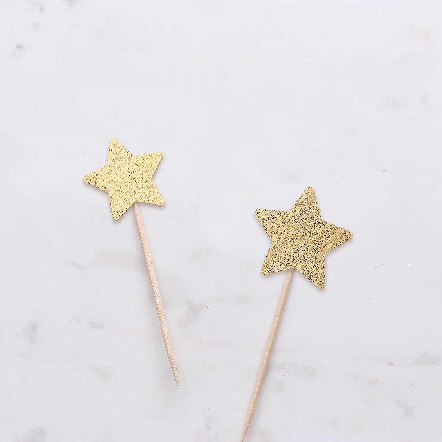 PACK of 24pcs Star Shaped Toppers in Gold Glitter Glitter Cake ...
